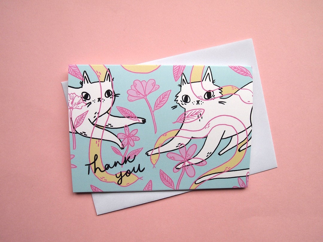 Cat Thank You Card - Etsy