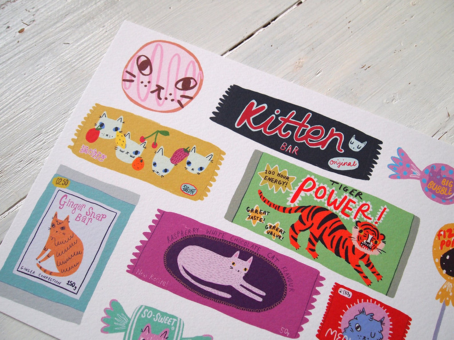 Retro Style Cat-themed Chocolate Bars Art Print | Etsy