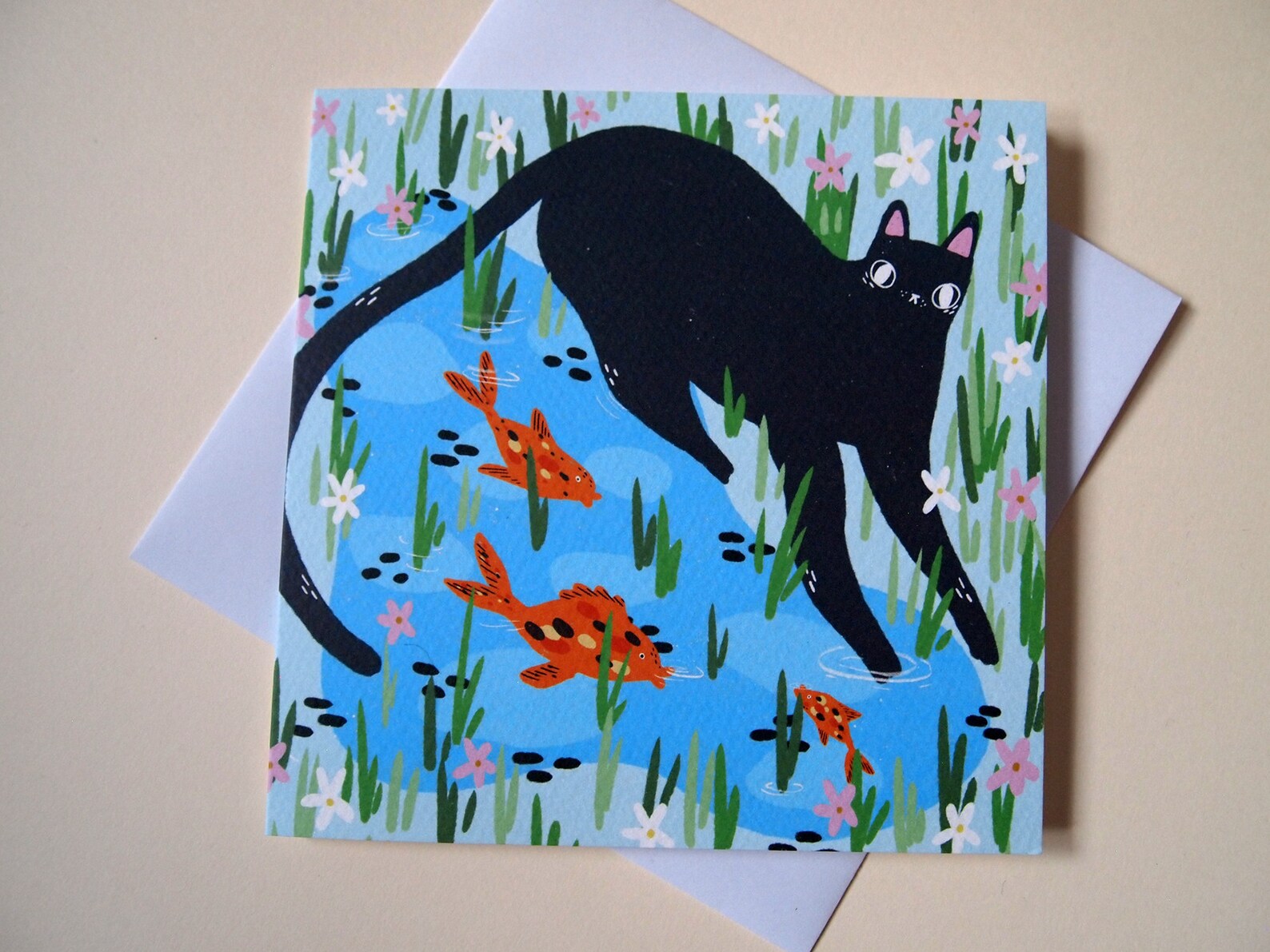 Illustrated Cat Card Black Cat - Etsy
