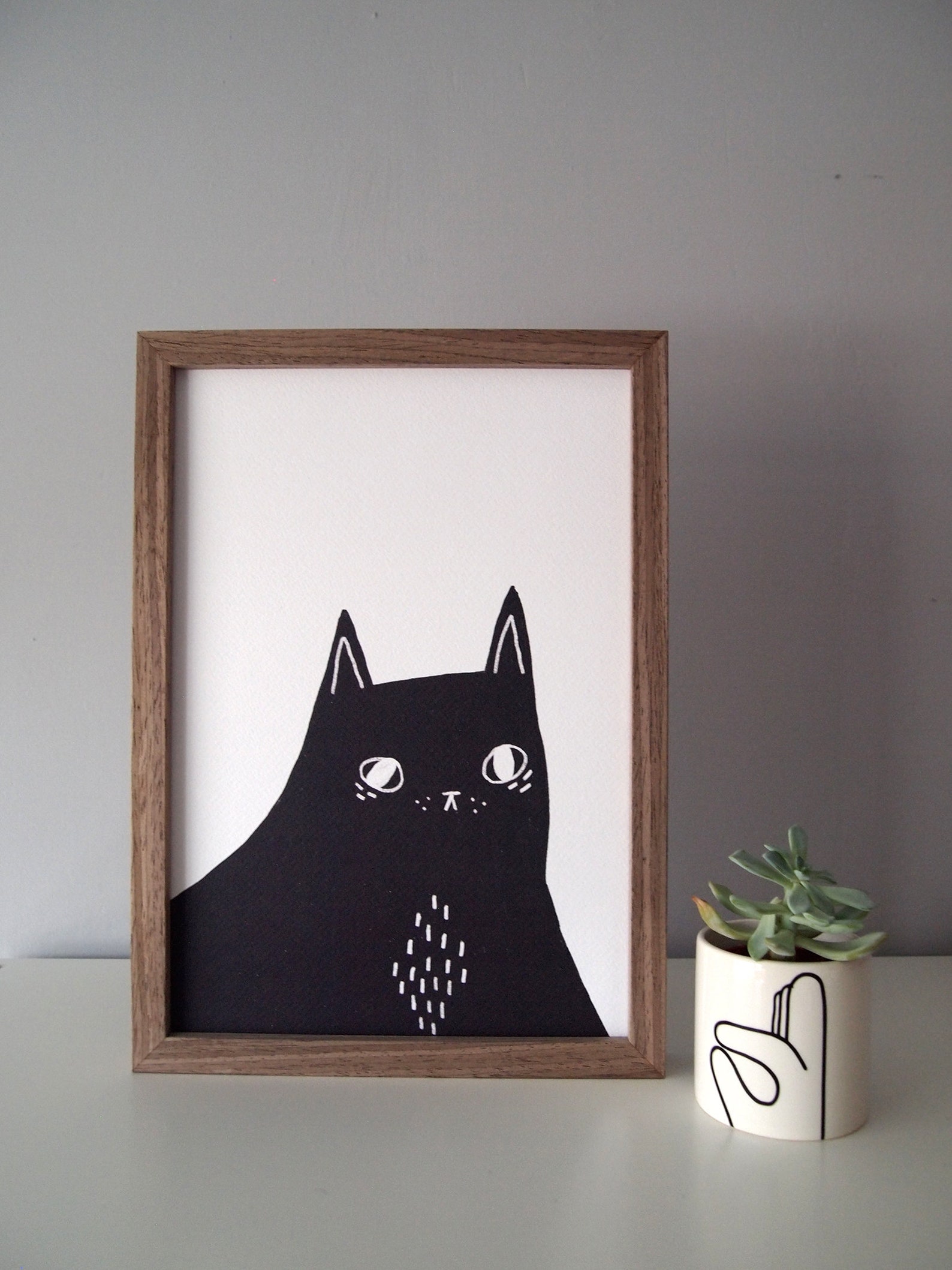 Monochrome Cat Art Print - Etsy