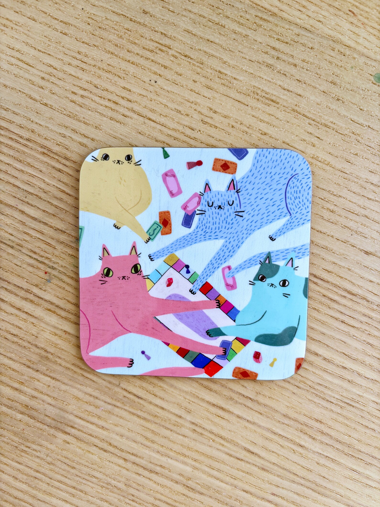Cats Playing Board Games Drinks Coaster - Cat Gift, Cat Art, Drinks ...