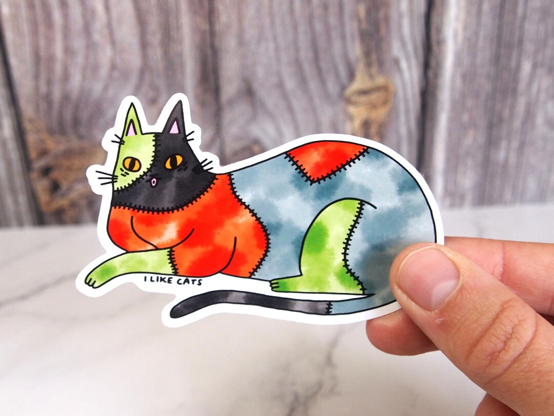 Frankenstein Monster Cat Vinyl Sticker, Cat Sticker, Halloween Sticker ...