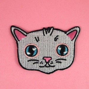 Kitten Face Embroidered Iron-on Patch - Etsy