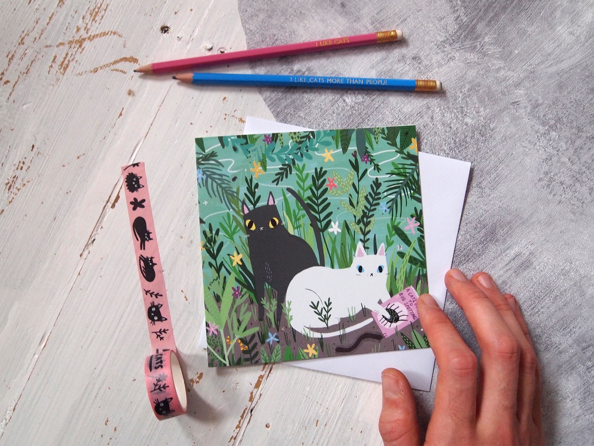 Cat greetings card blank inside | Etsy