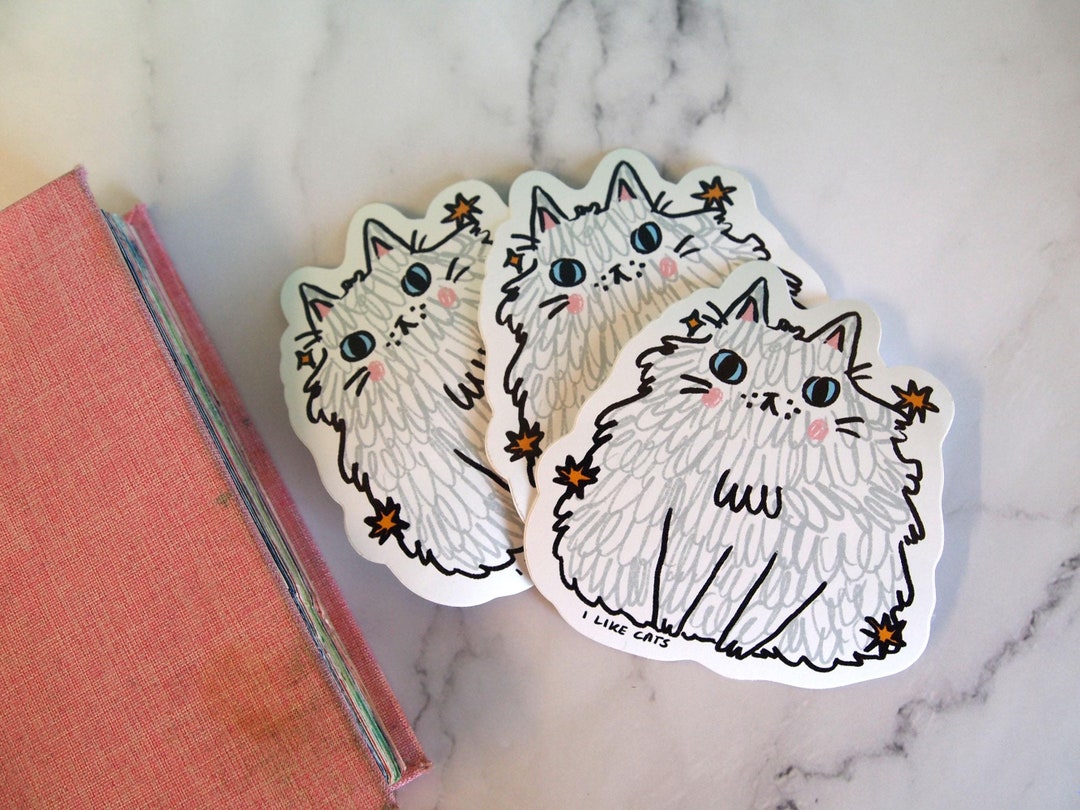 Hairy Cat Vinyl Sticker, Fluffy Cat Sticker, Illustrated Sticker, Decal ...