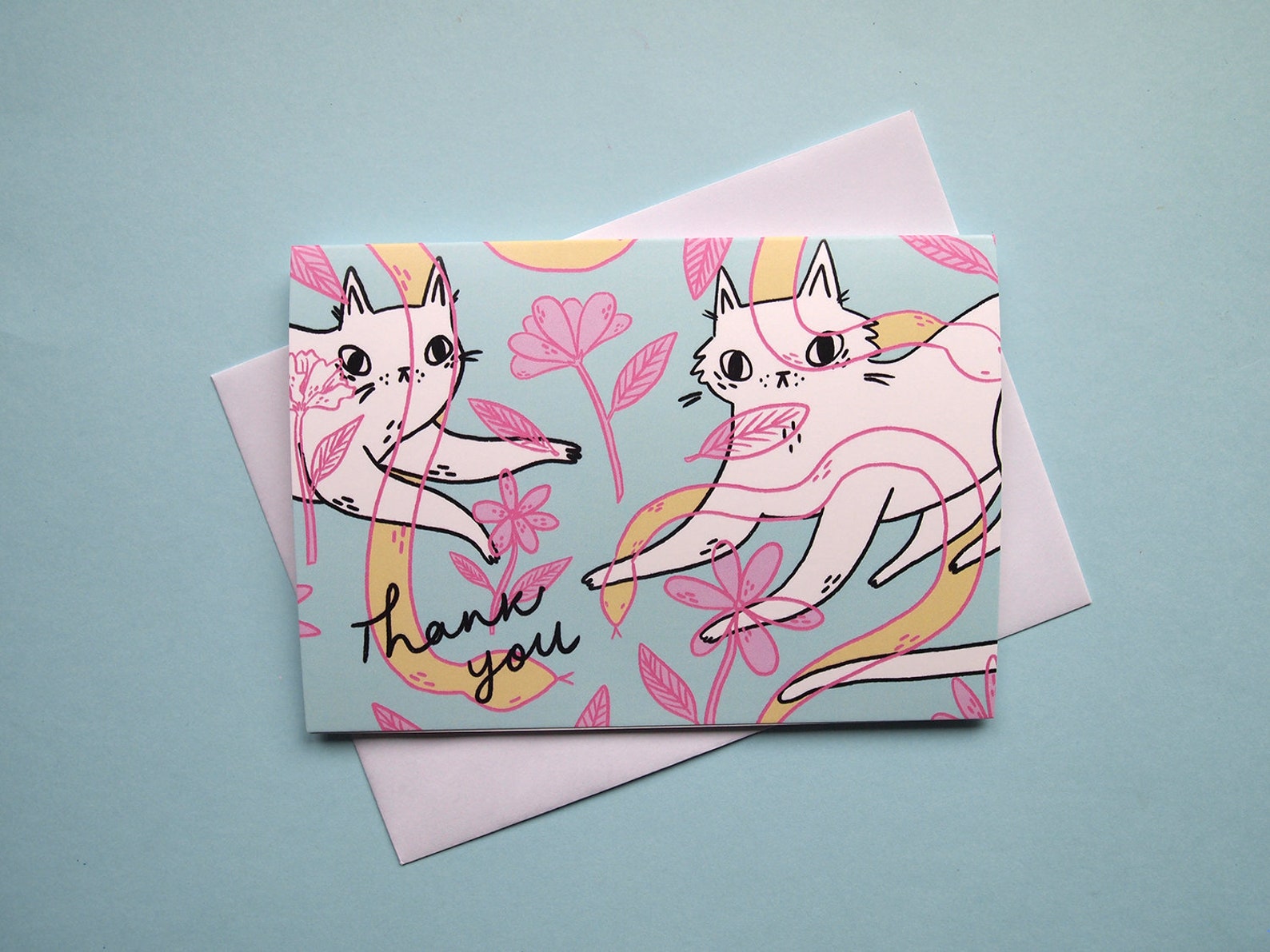 Cat Thank You Card - Etsy
