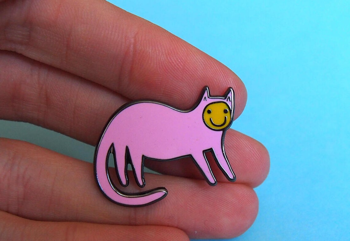 Smiley Face Cat Enamel Pin Badge | Etsy