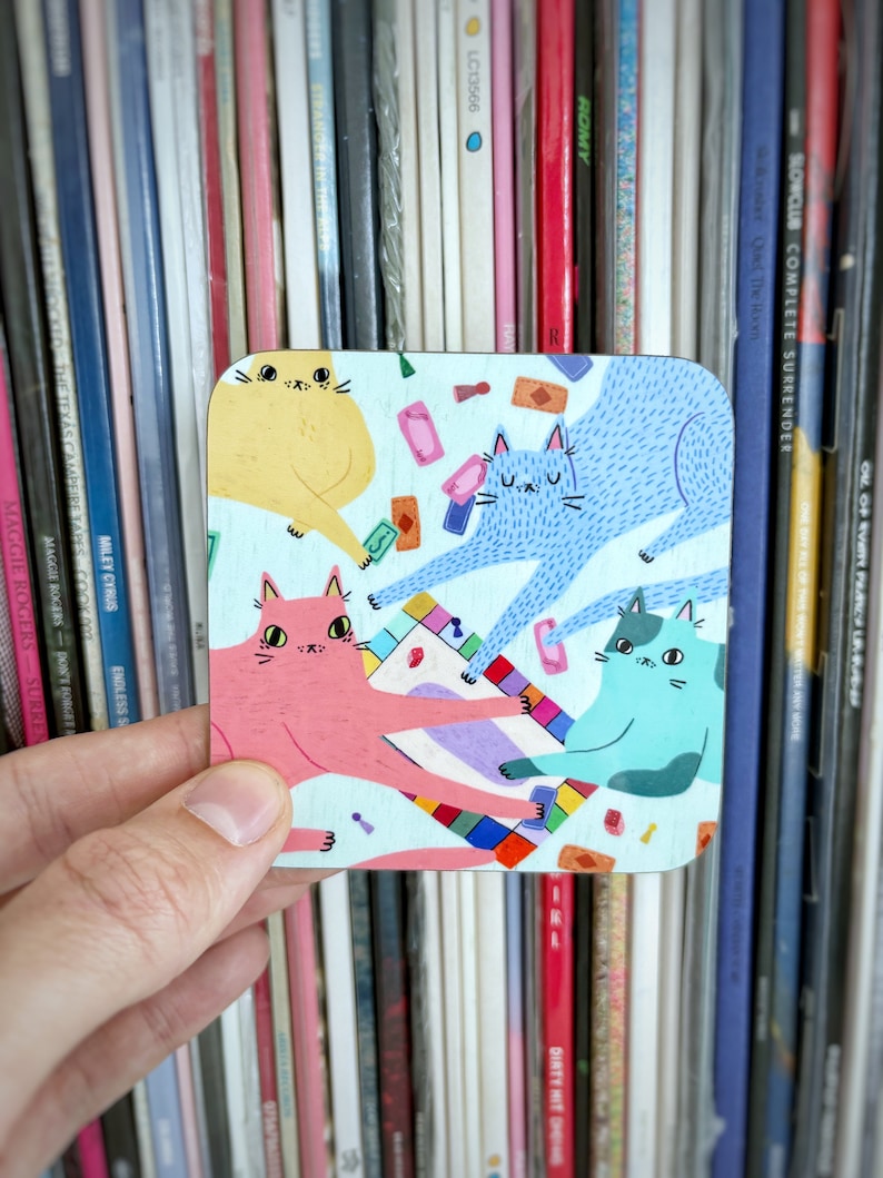 Cats Playing Board Games Drinks Coaster - Cat Gift, Cat Art, Drinks ...