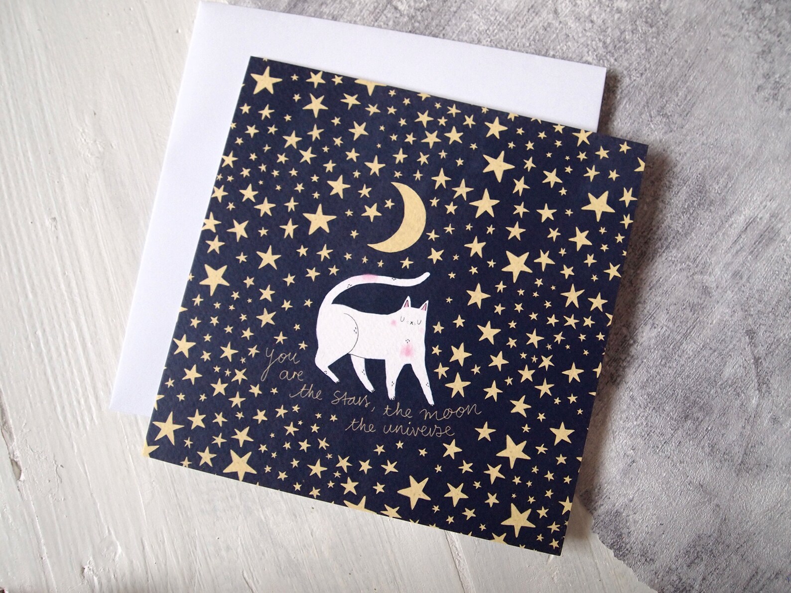 Romantic Cat, Moon and Stars Greetings Card - Etsy
