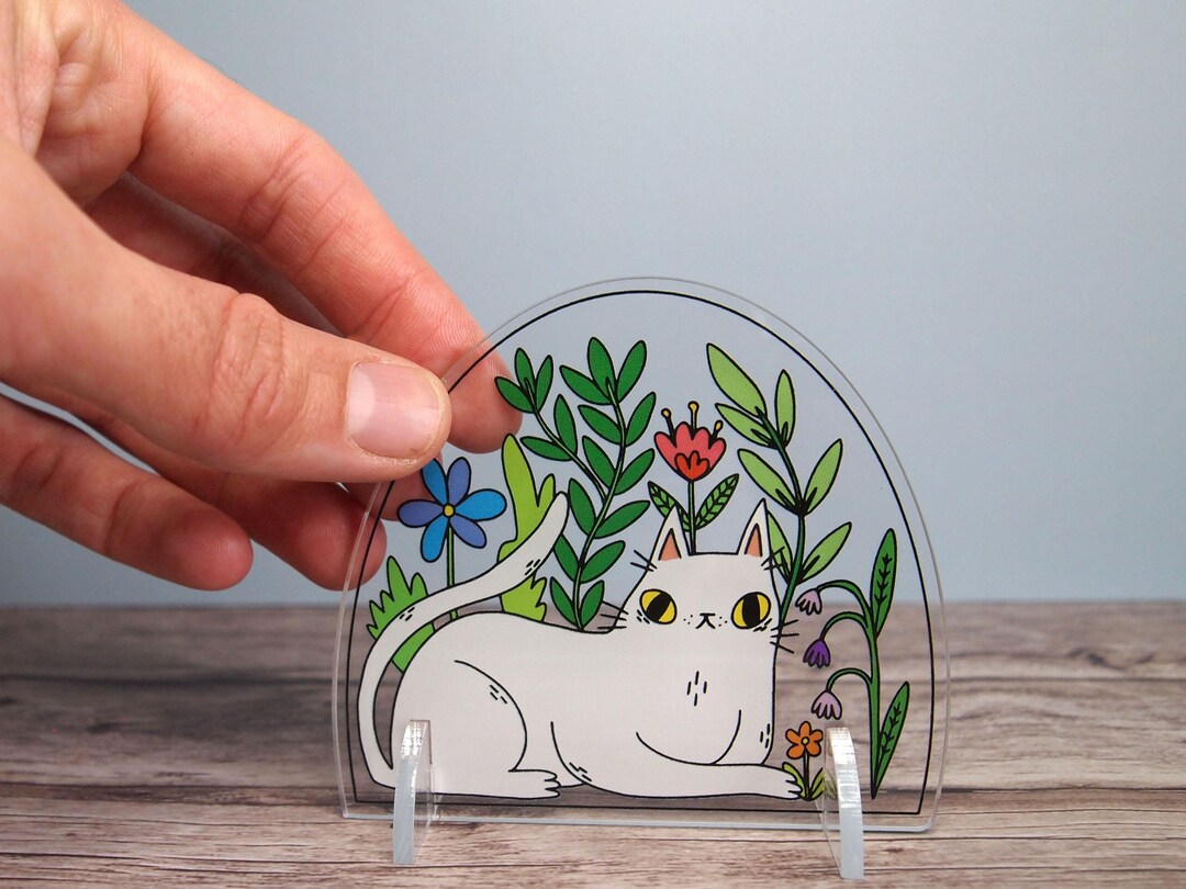 Terrarium Cat Acrylic Desk Pet Ornament, Cat Standee, Cat Trinket, Desk ...