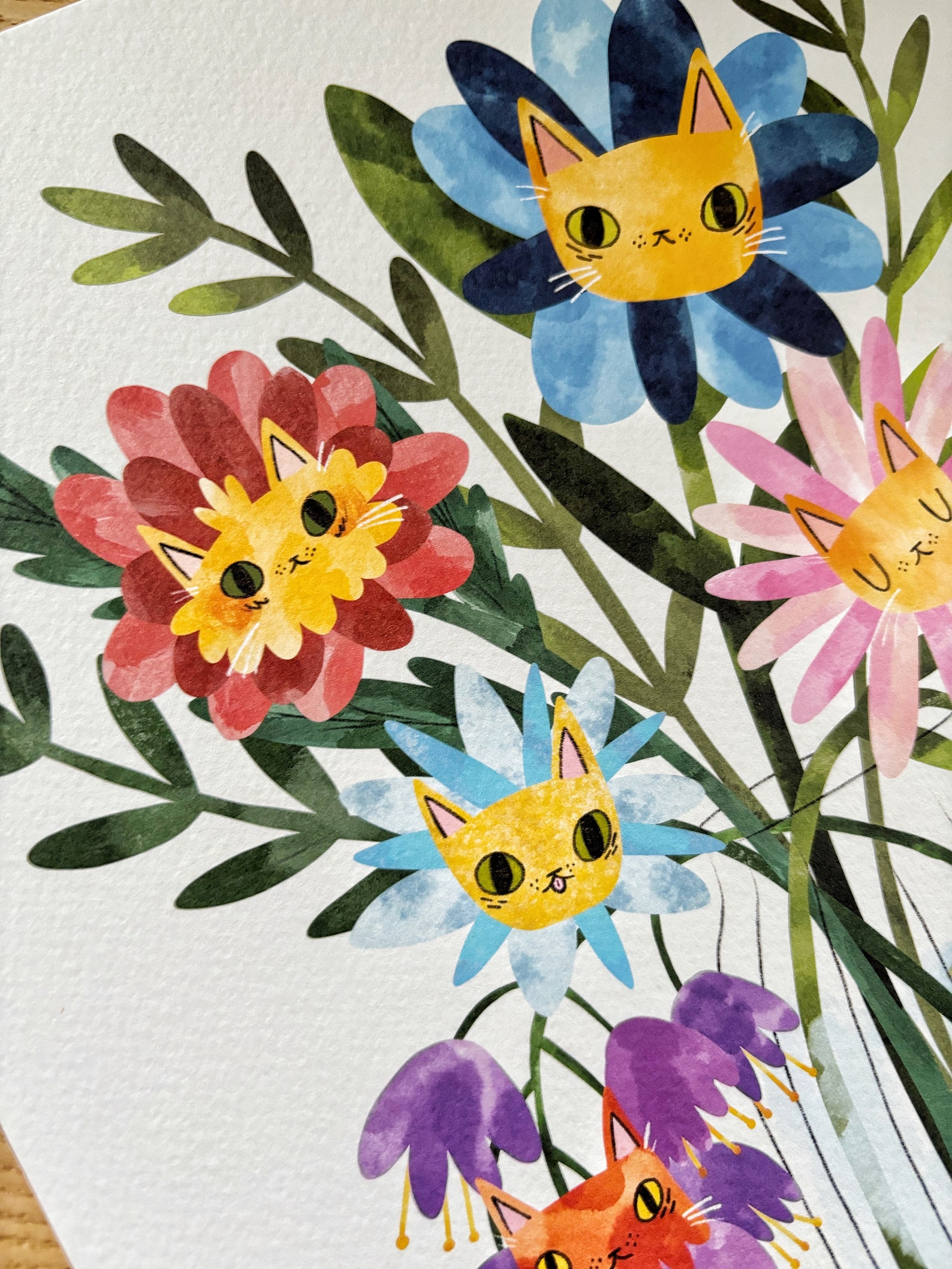 Flower Cats Art Print, A4 Print, Cats and Flowers - Etsy