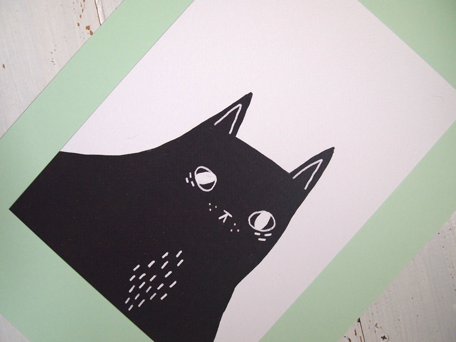 Monochrome Cat Art Print - Etsy