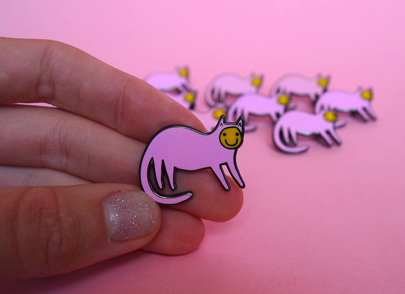 Smiley Face Cat Enamel Pin Badge | Etsy