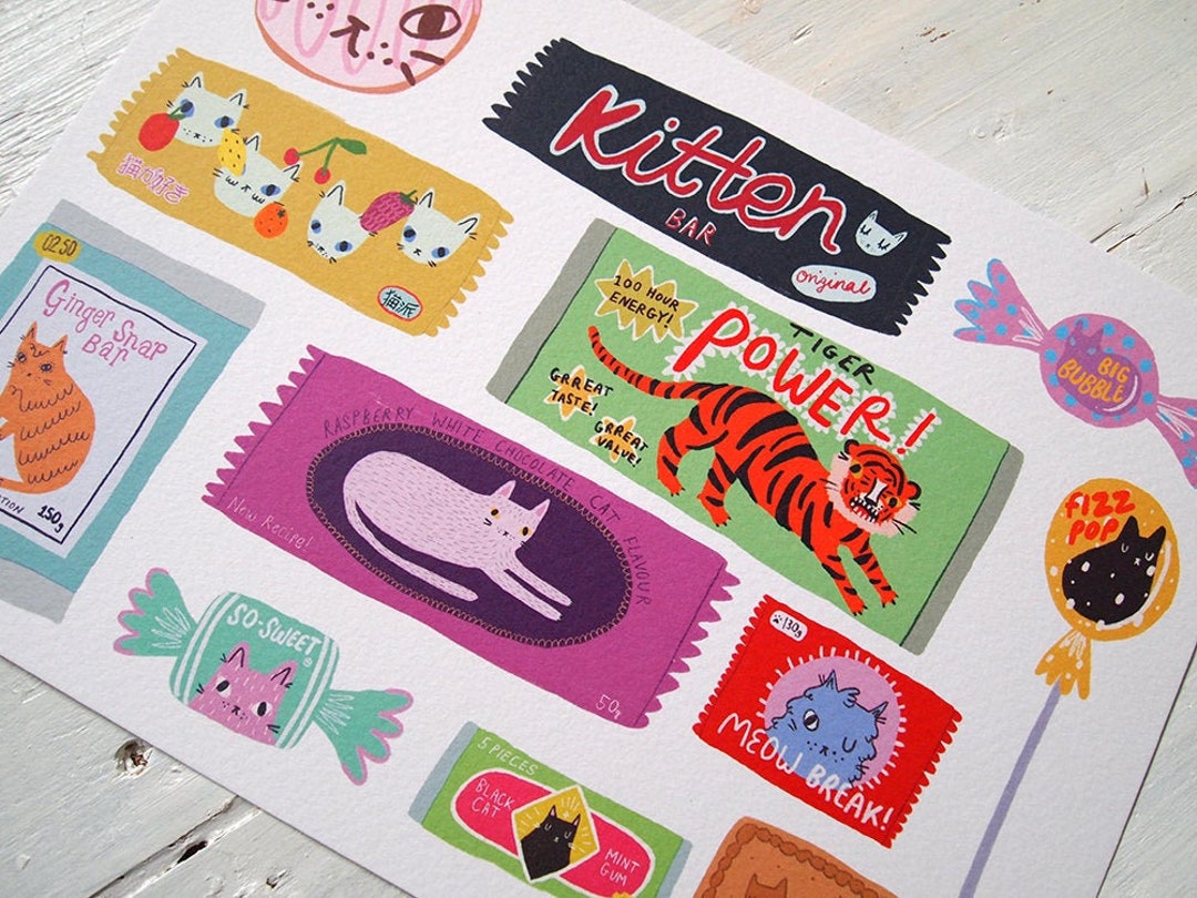 Retro Style Cat-themed Chocolate Bars Art Print - Etsy
