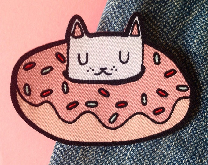 Donut Cat Woven Iron-on Patch - Etsy