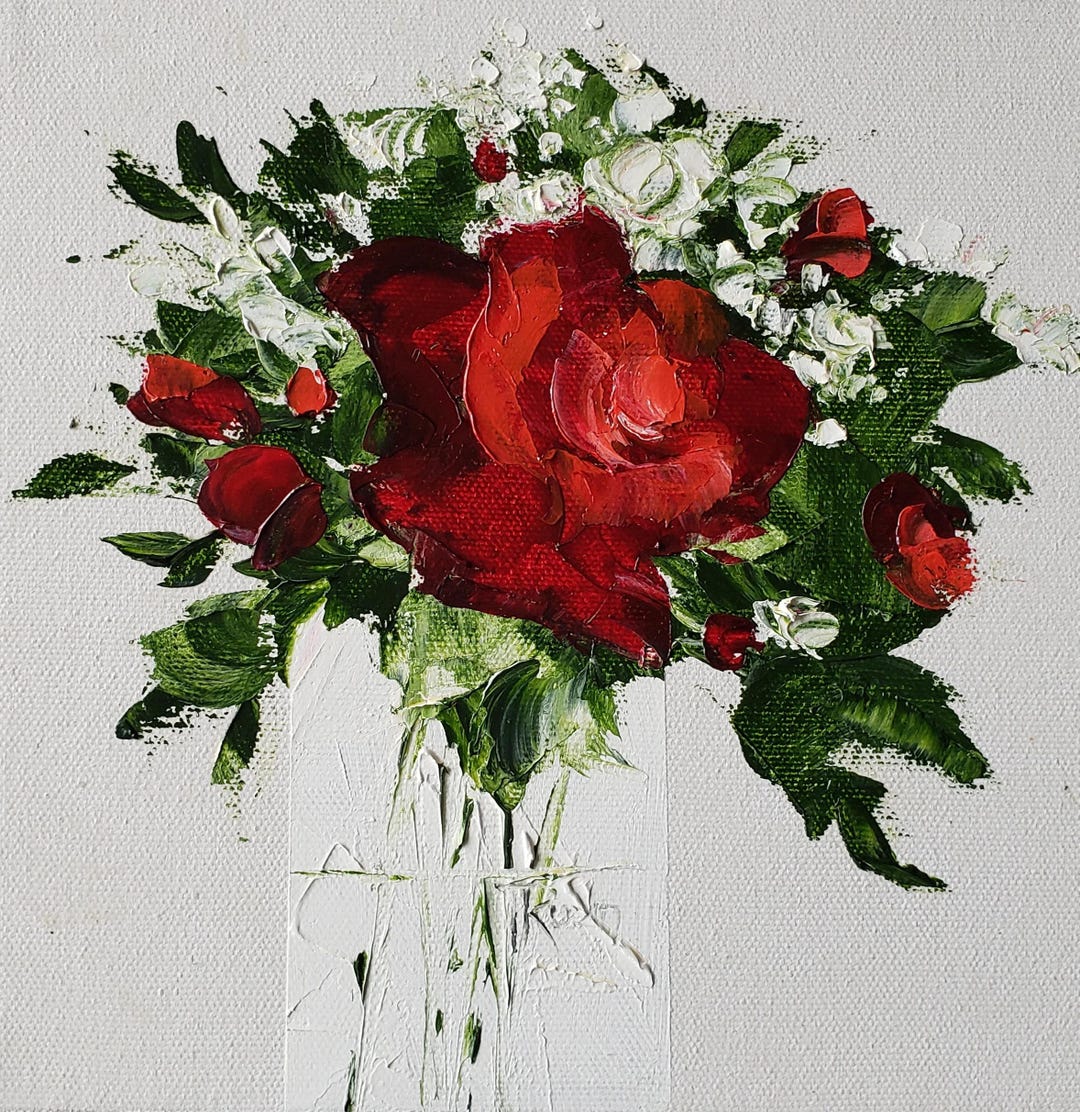 Red Rose Painting,flower Painting,original Oil Painting,tatjana Ruzin ...