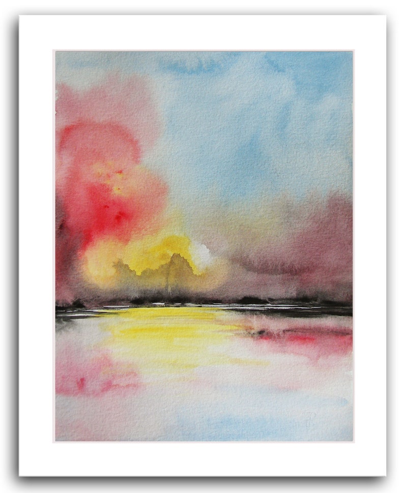 Original Watercolor Painting Sunset Abstract Landscape | Etsy