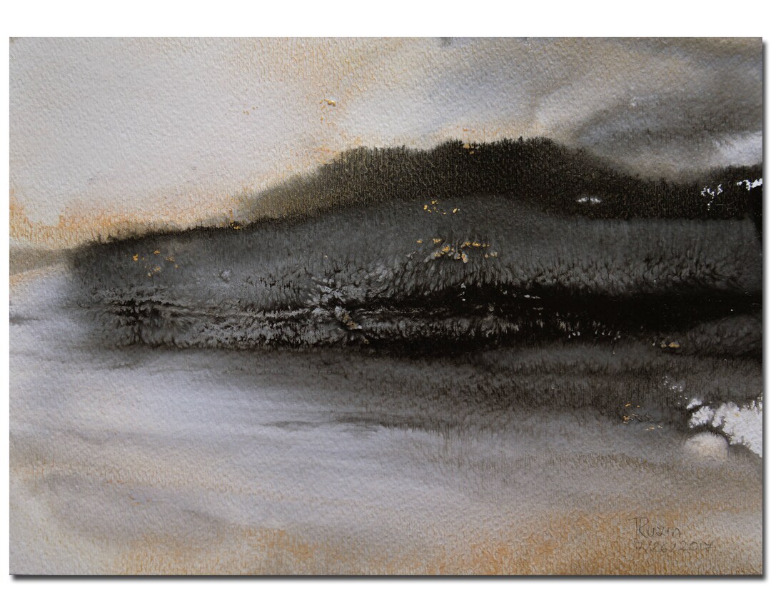 Abstract Landscape Painting: Black and White Watercolor, 11"x8.5" - Etsy