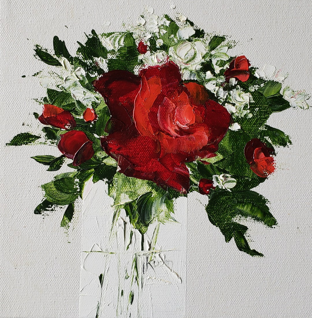 Red Rose Painting,flower Painting,original Oil Painting,tatjana Ruzin ...