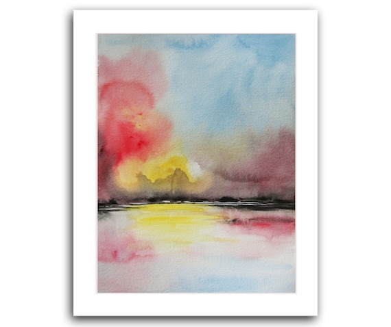 Original Watercolor Painting Sunset Abstract Landscape | Etsy