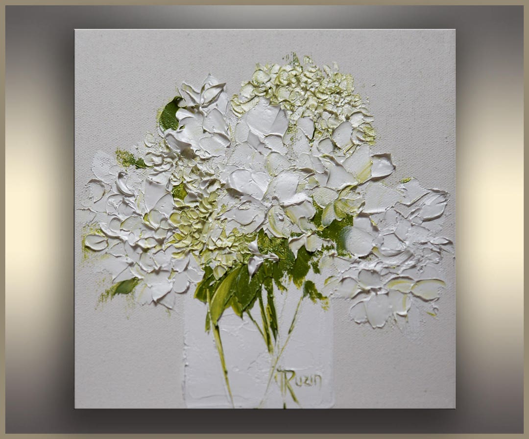 Abstract, Floral Painting, by Tatjana Ruzin, Flowers in Vase, White ...