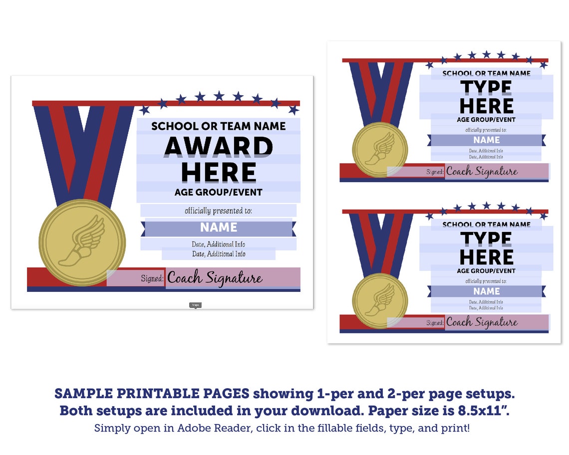 Editable Track and Field Award Certificates INSTANT DOWNLOAD | Etsy