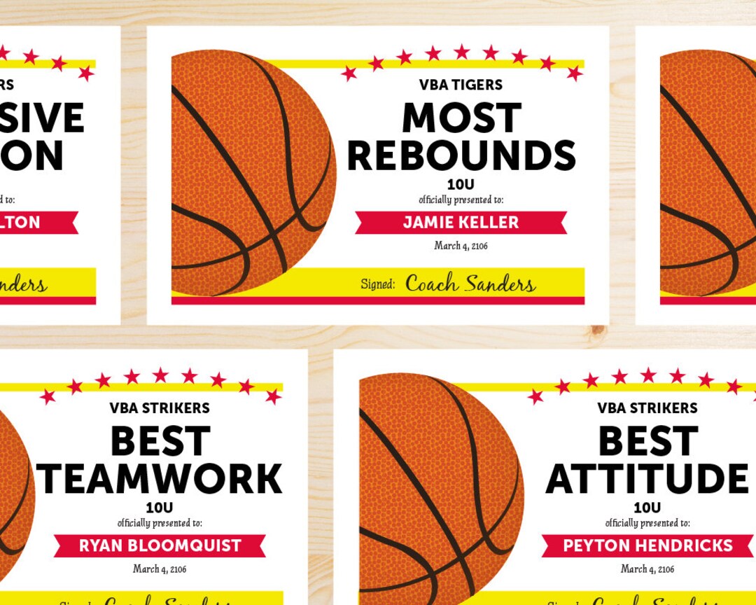 Editable Basketball Award Certificates INSTANT DOWNLOAD PRINTABLE Red ...