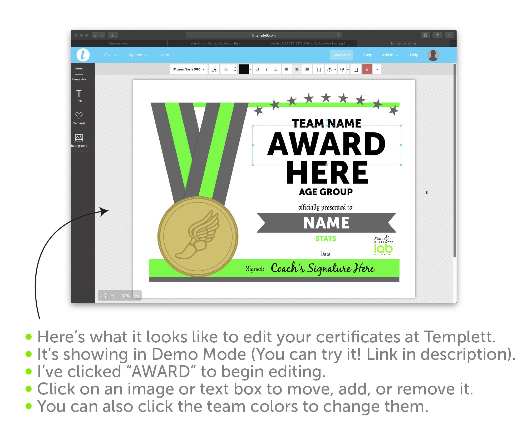 EDITABLE COLORS Track Award Certificates | Online Template | Easy ...