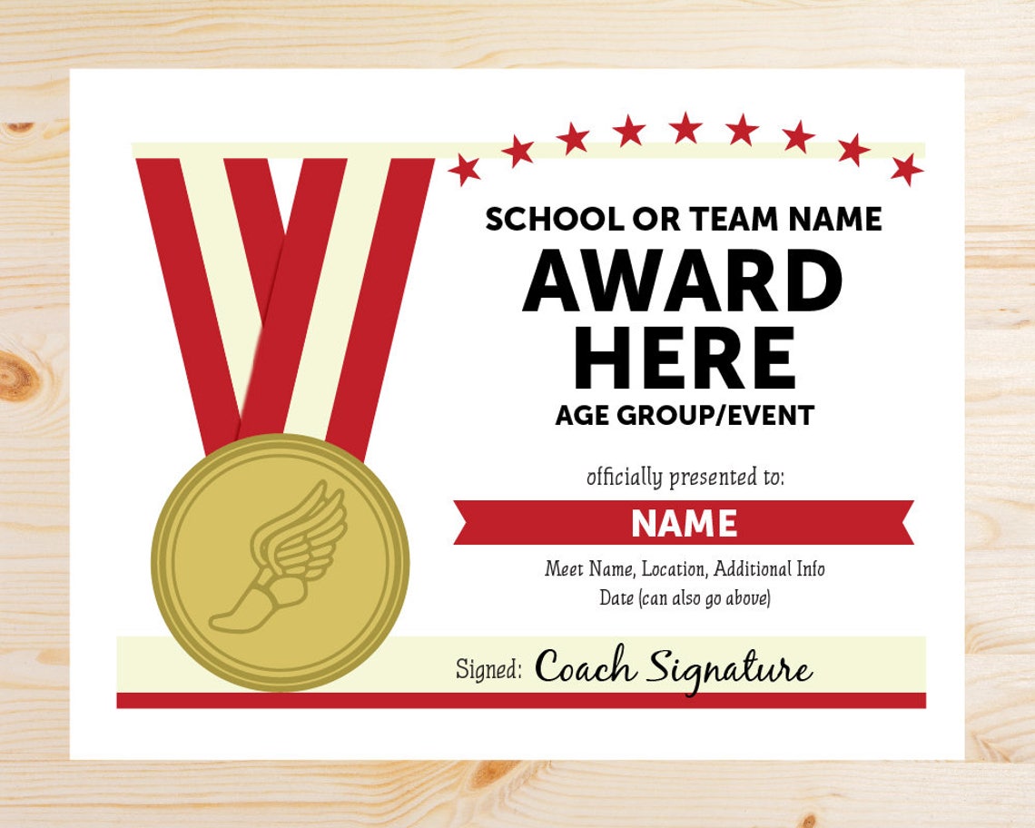 Editable Track and Field Award Certificates INSTANT DOWNLOAD - Etsy