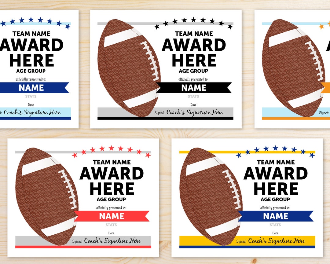 EDITABLE COLORS Football Awards Certificates | Edit Text and Colors ...