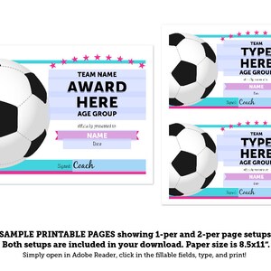 TEAM COLORS Editable Soccer Awards Certificates Instant Download PDF ...