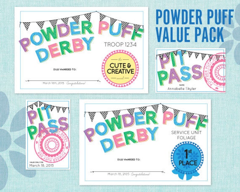 Powder Puff Derby Pit Passes - INSTANT DOWNLOAD PRINTABLE - Original ...