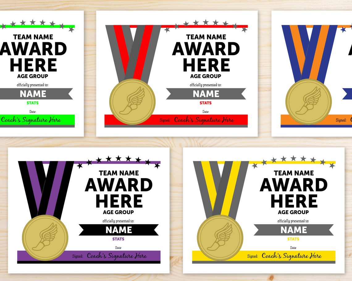 EDITABLE COLORS Track Award Certificates | Online Template | Easy ...