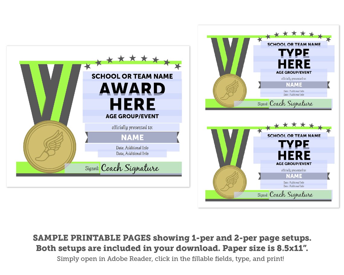 Editable Track and Field Award Certificates INSTANT DOWNLOAD | Etsy
