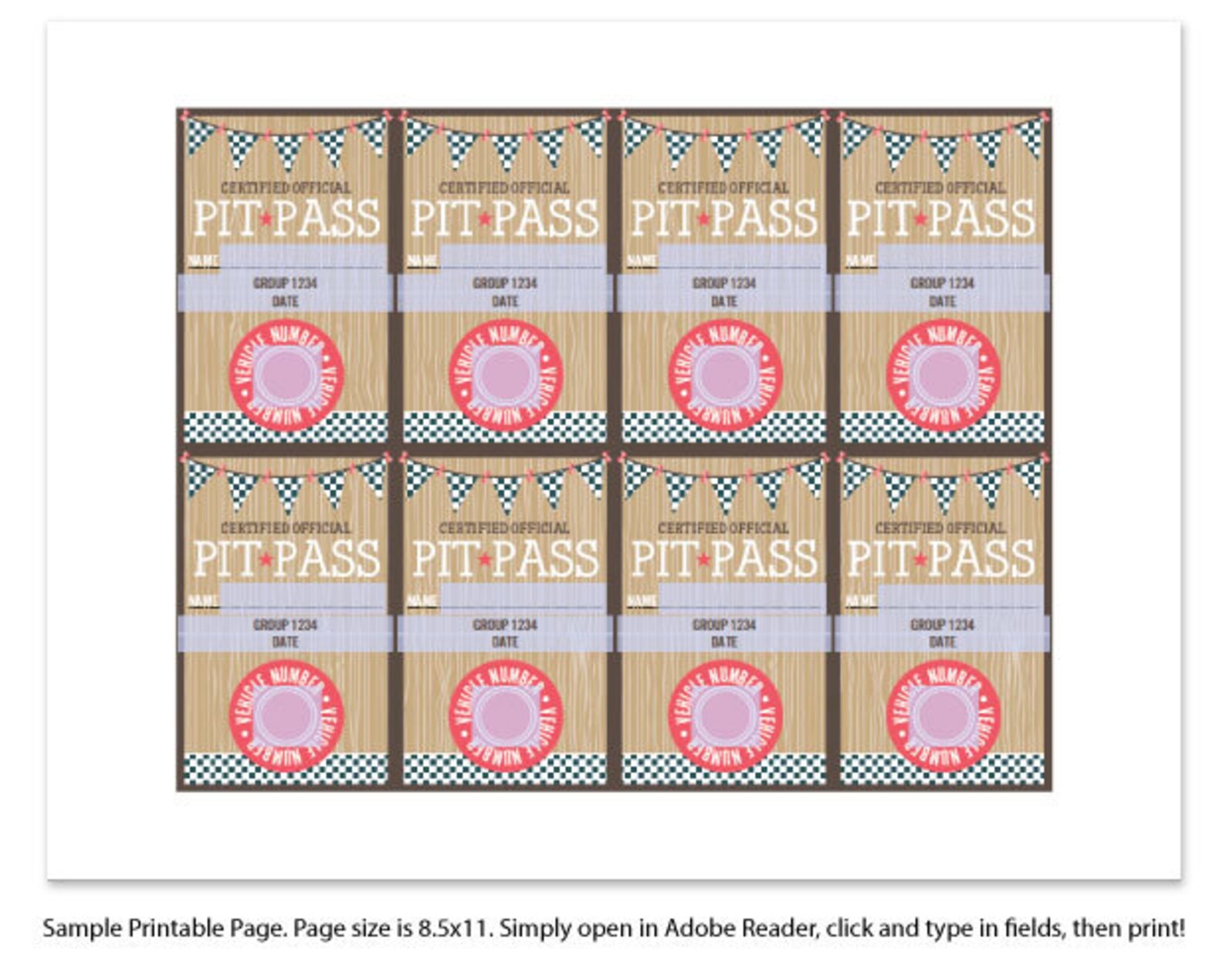 Powder Puff Derby Pit Passes INSTANT DOWNLOAD PRINTABLE | Etsy