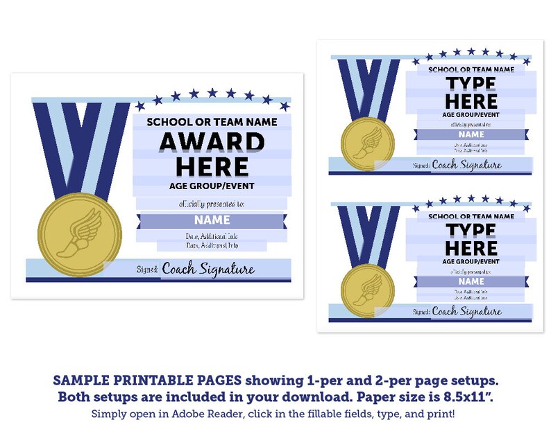 Editable Track and Field Award Certificates - INSTANT DOWNLOAD ...