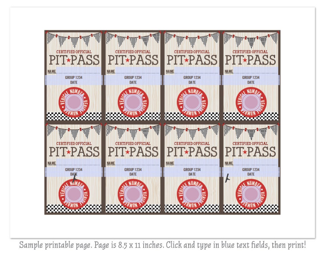Derby Pit Passes - INSTANT DOWNLOAD PRINTABLE - Blue and Red - Etsy