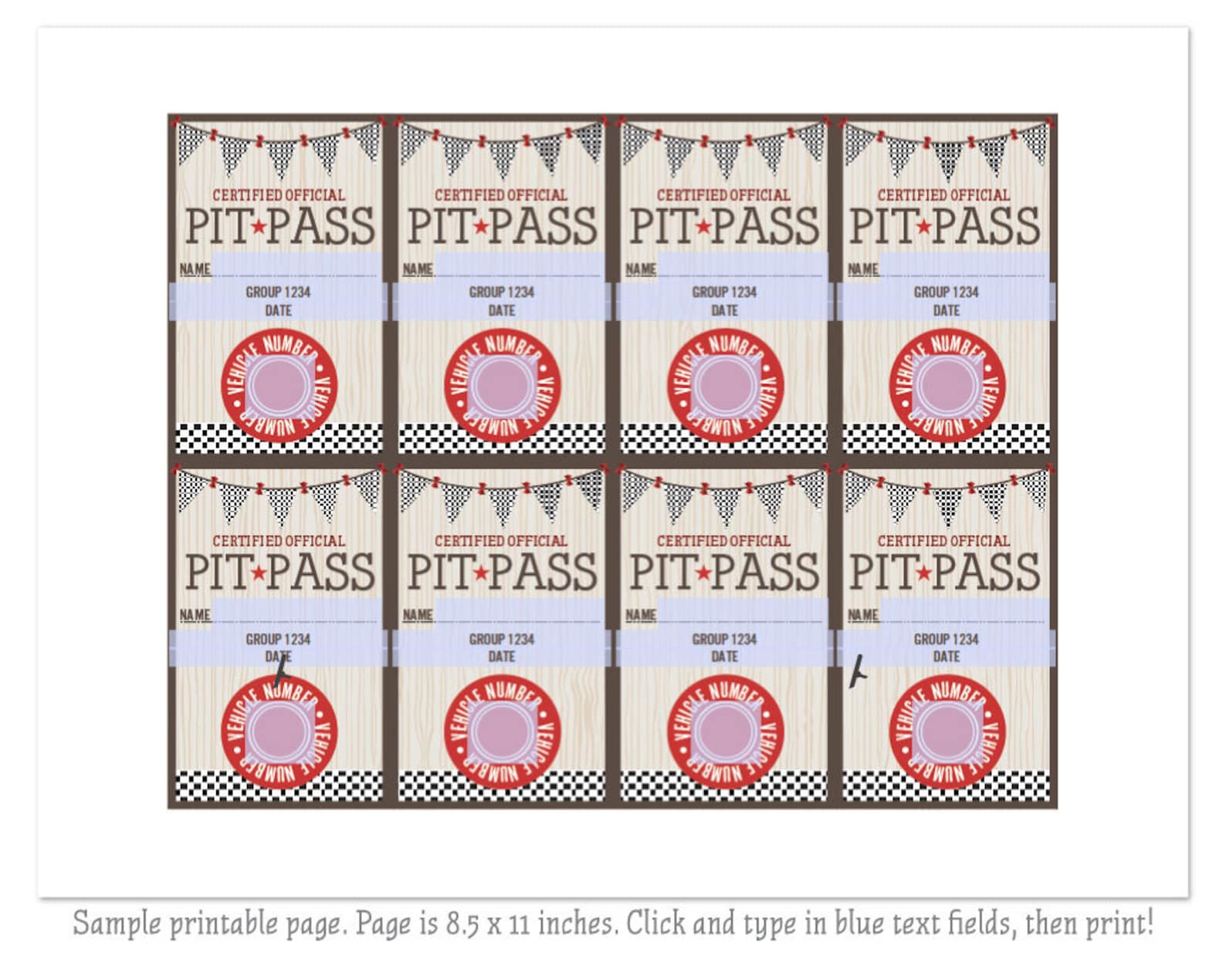 Derby Pit Passes INSTANT DOWNLOAD PRINTABLE Blue and Red | Etsy