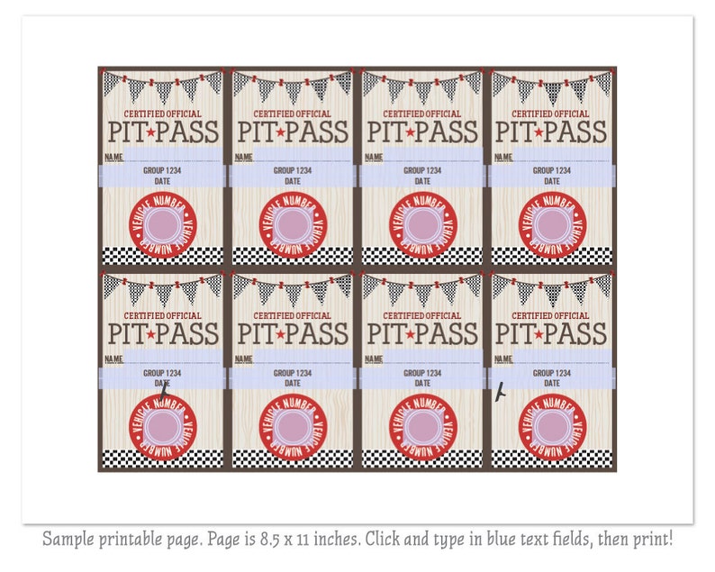 Derby Pit Passes - INSTANT DOWNLOAD PRINTABLE - Blue and Red - Etsy