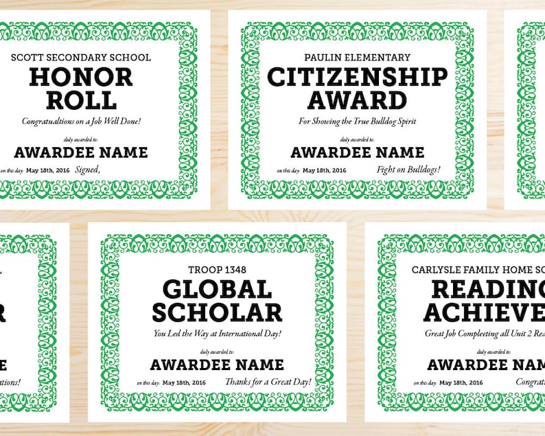 School Award Certificates INSTANT DOWNLOAD PRINTABLE General ...