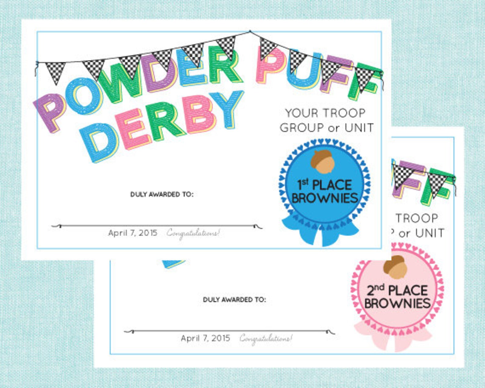 Powder Puff Derby Deluxe Place Award Certificates INSTANT - Etsy