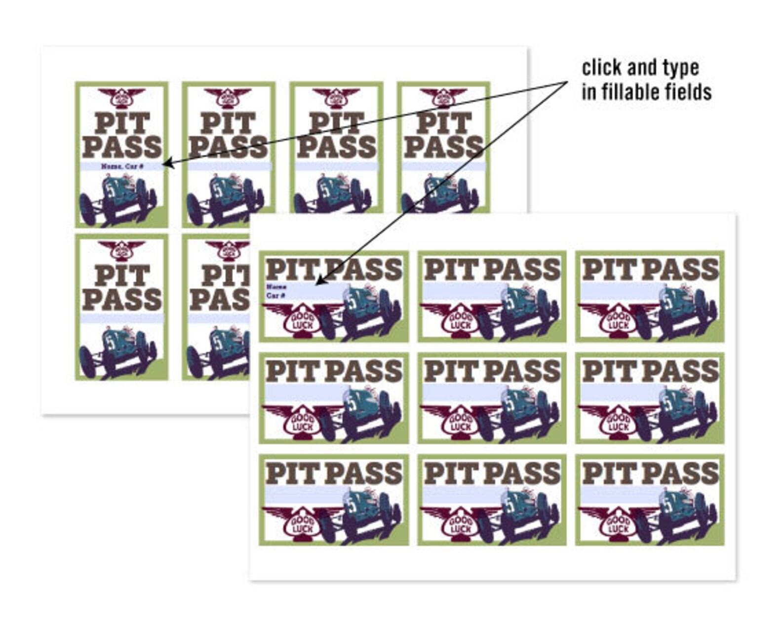 Editable Derby Pit Passes INSTANT DOWNLOAD PRINTABLE Retro | Etsy