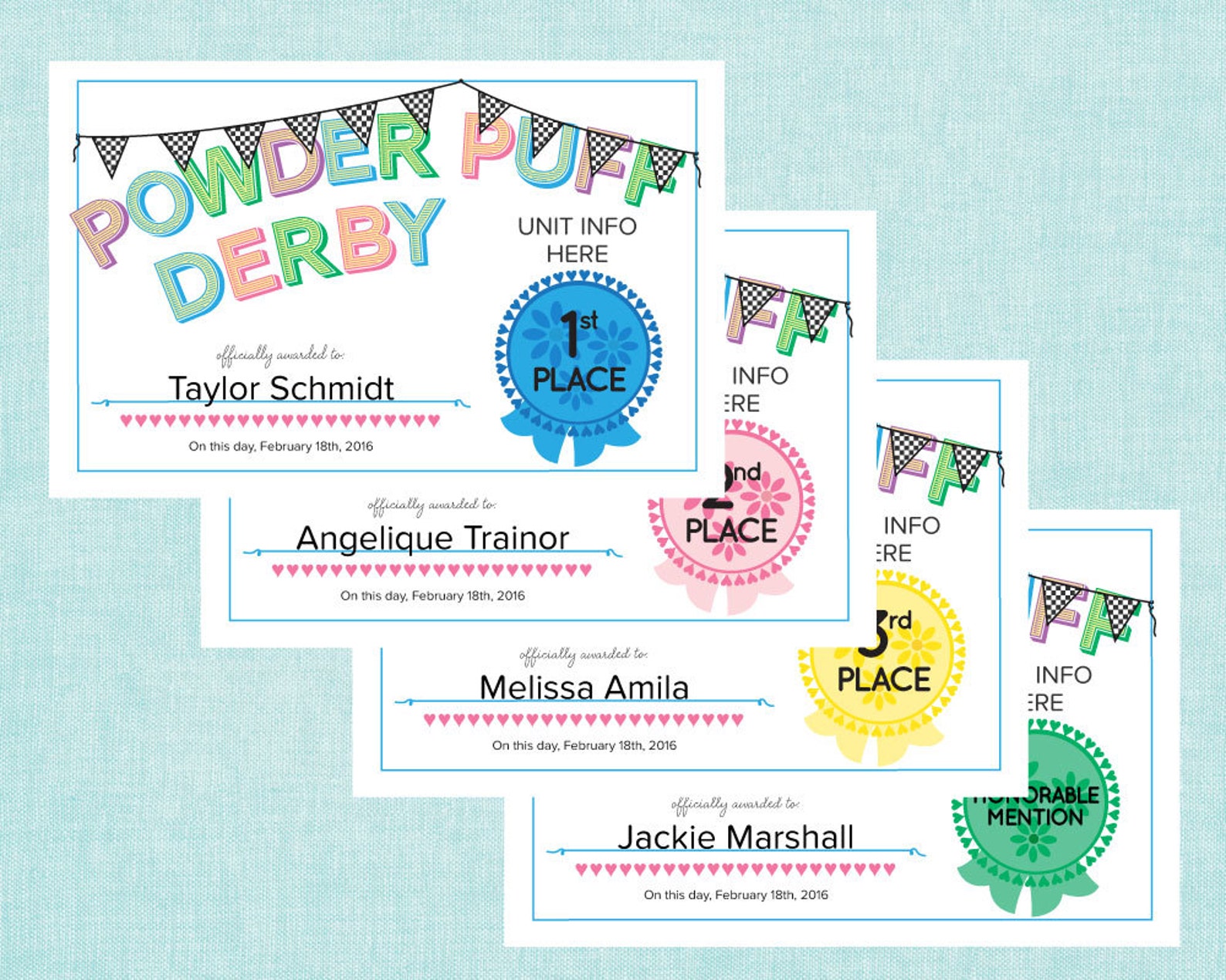 Powder Puff Derby Event Pack - Style and Place Award Certificates, Pit ...