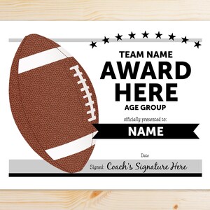 EDITABLE COLORS Football Awards Certificates | Edit Text and Colors ...