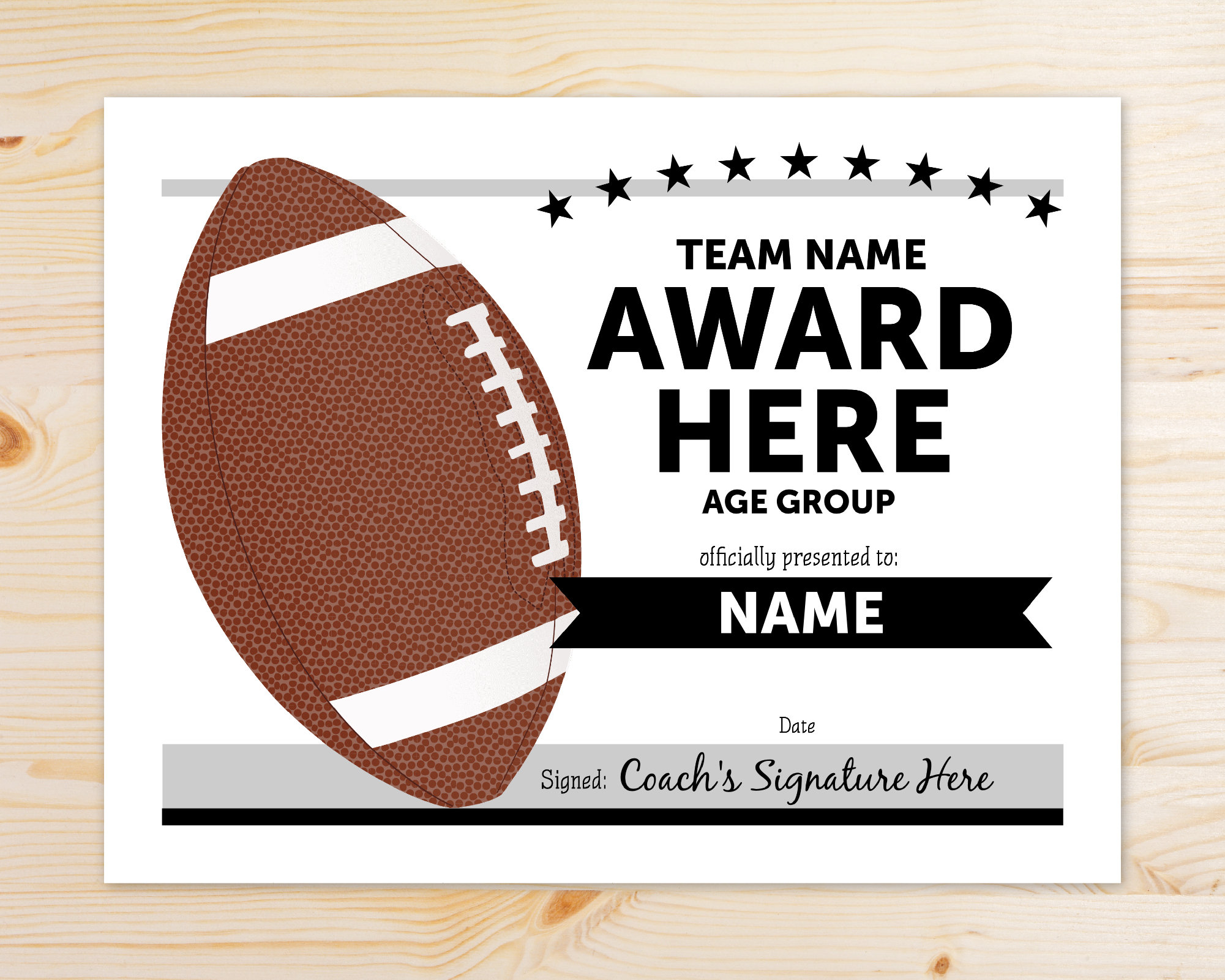 EDITABLE COLORS Football Awards Certificates | Edit Text and Colors ...