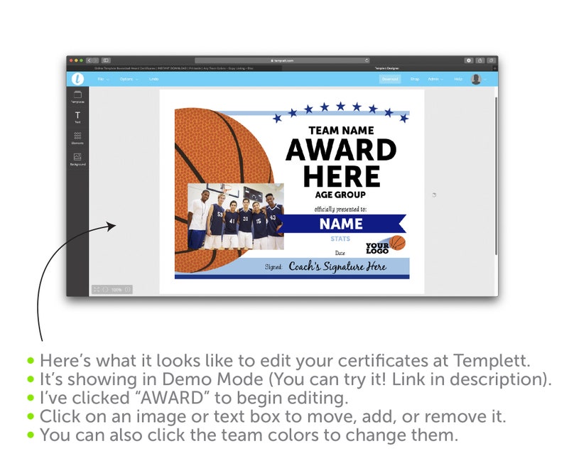 EDITABLE COLORS Basketball Award Certificates | Editable Online ...