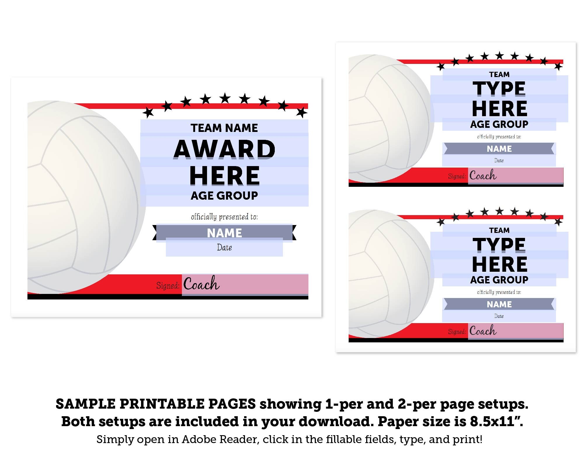 Editable Volleyball Award Certificates INSTANT DOWNLOAD | Etsy