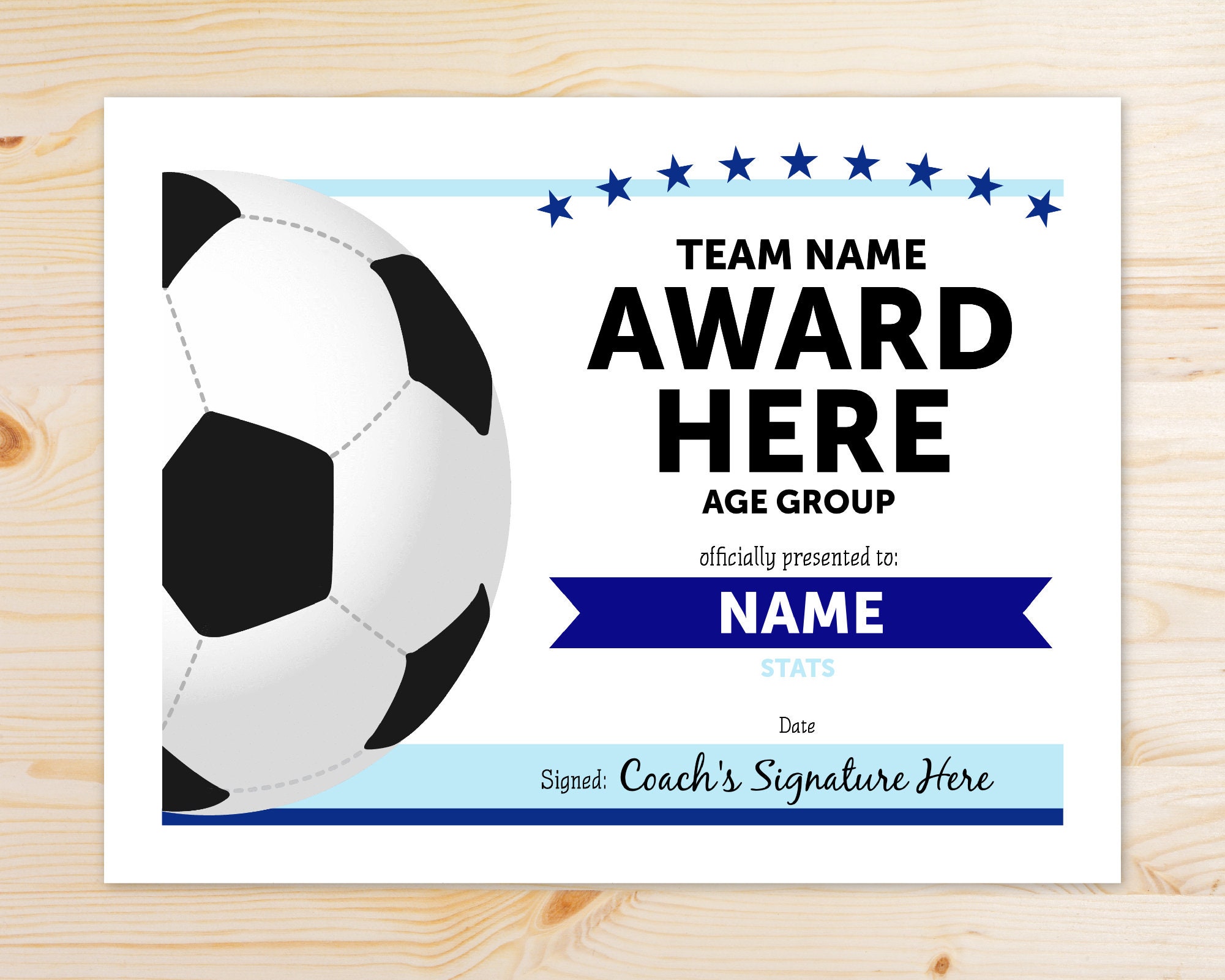 EDITABLE COLORS Soccer Awards Certificates | Online Template | Fast ...