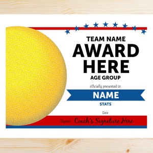 ANY COLORS Editable Kickball Award Certificates Dodgeball | Online ...