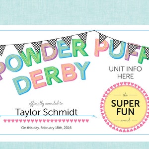 Editable Powder Puff Derby Style Award Certificates - INSTANT DOWNLOAD ...